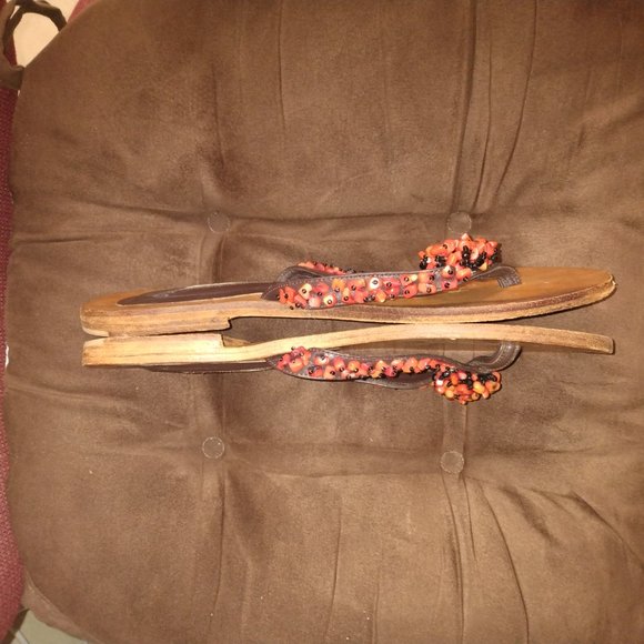 LILY HOLT | Shoes | Lily Holt Coral And Black Micro Bead Flip Flop ...